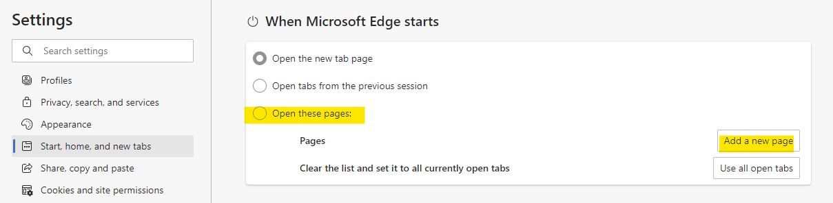 Change start page on Microsoft Edge - Microsoft Q&A
