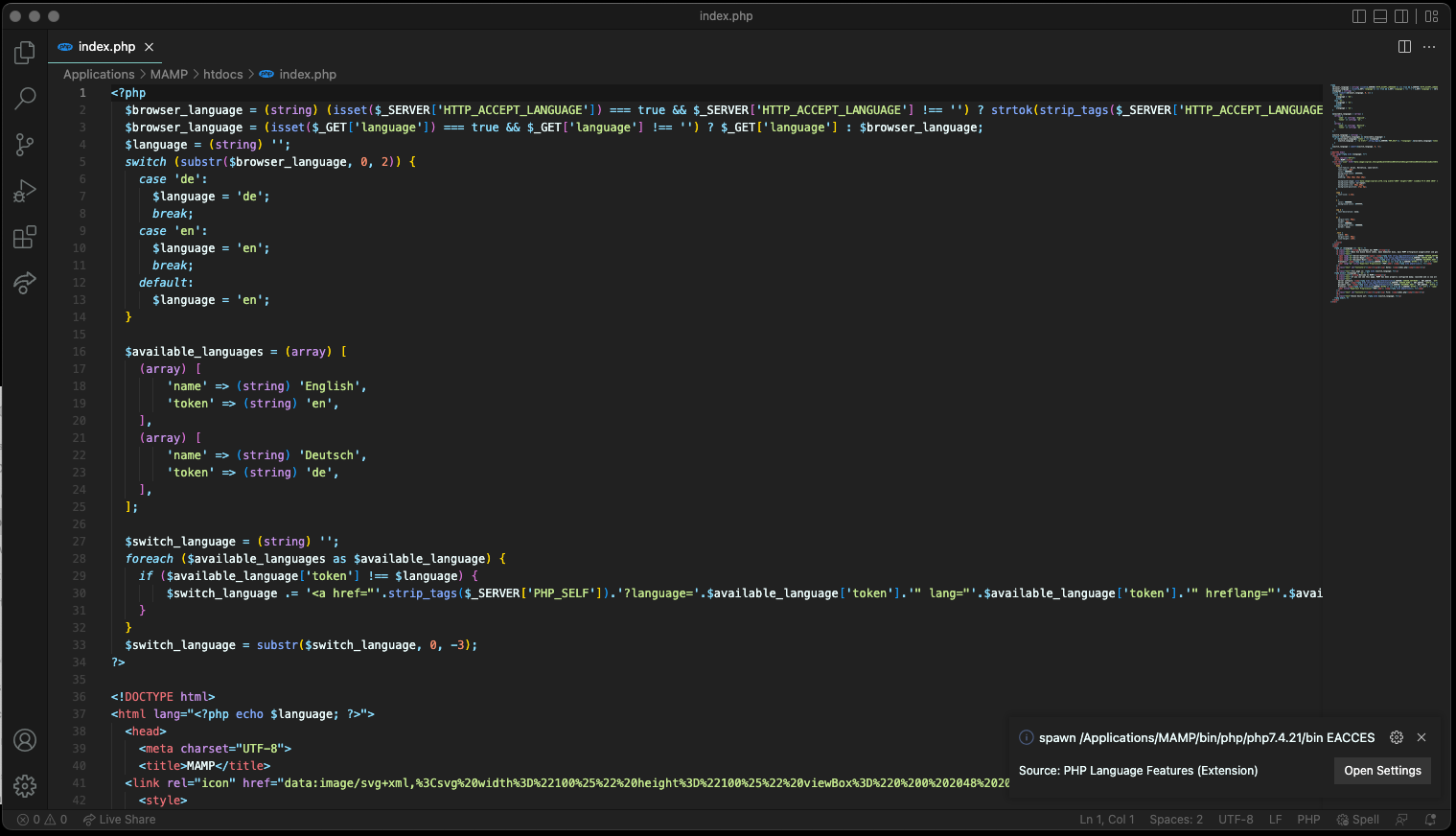 php on VS Code - spawn/Applications/MAMP/bin/php/php7.4.21/bin EACCES ... php on VS Code - spawn/Applications/MAMP/bin/php/php7.4.21/bin EACCES ...