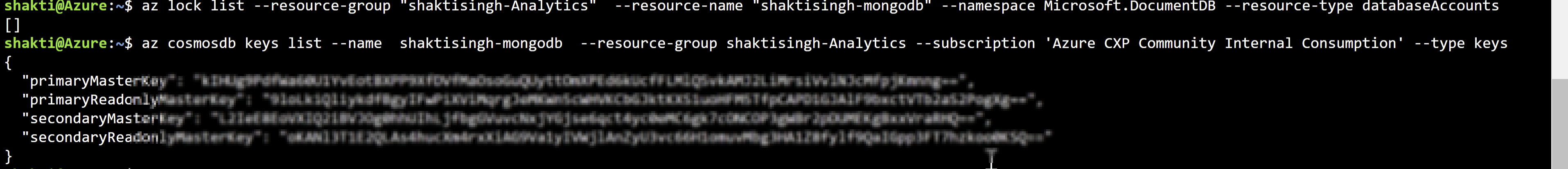 Cosmosdb Account With Enabled Lock On The Not Possible To List Write Keys And To Have Backups