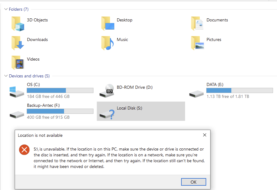 Explorer Showing Local Disk with Blue Question Mark - Microsoft Q&A