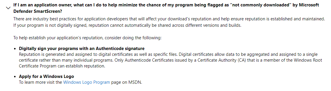 prevent false detection of Microsoft Defender SmartScreen - Microsoft Q&A