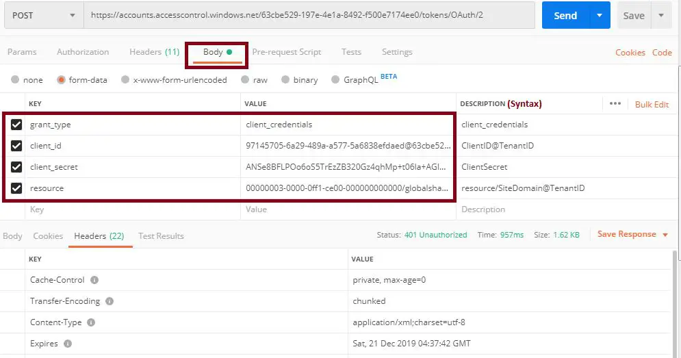 Access token for Sharepoint API is not valid - AudienceUriValidationFailedException - Microsoft Q&A