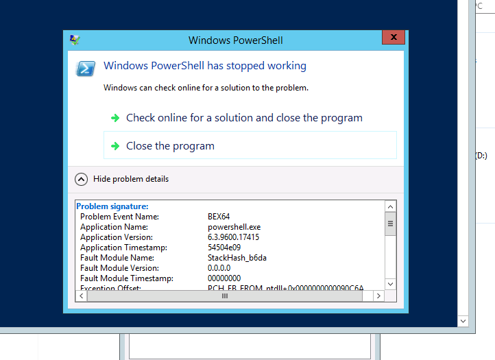 Windows Powershell Has Stopped Working Microsoft Qanda