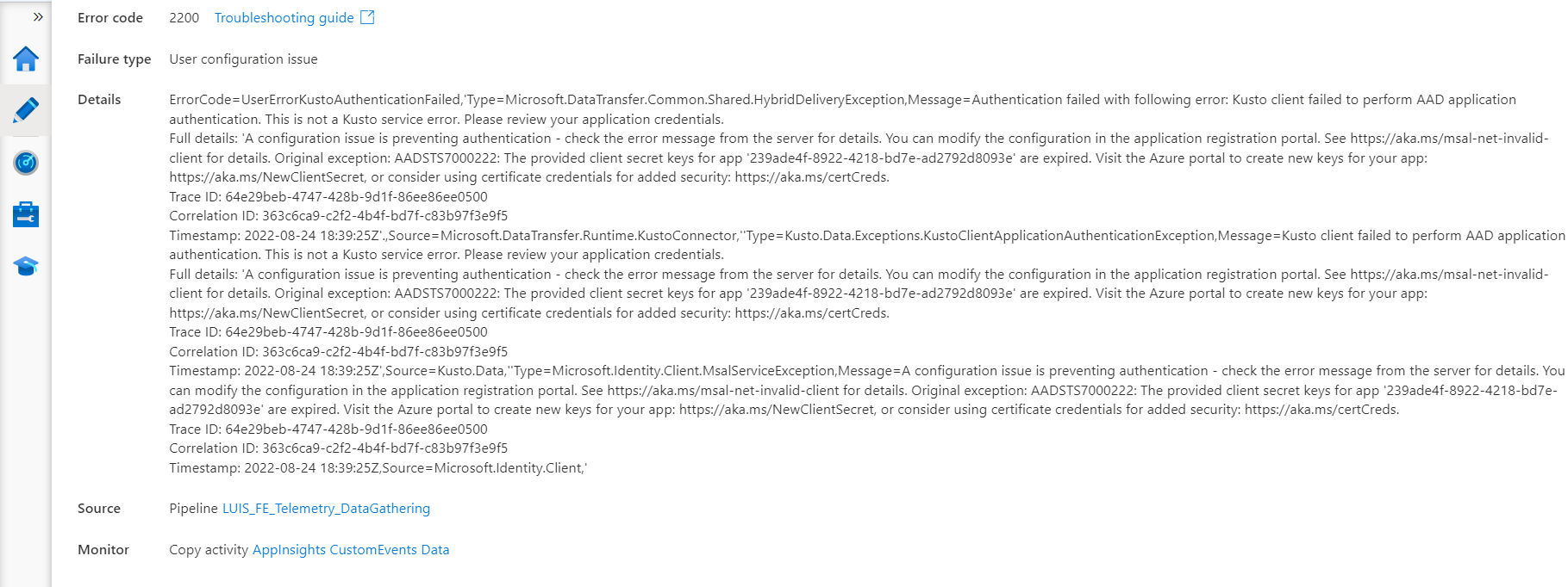 Error While Debugging A Pipeline Microsoft Qanda