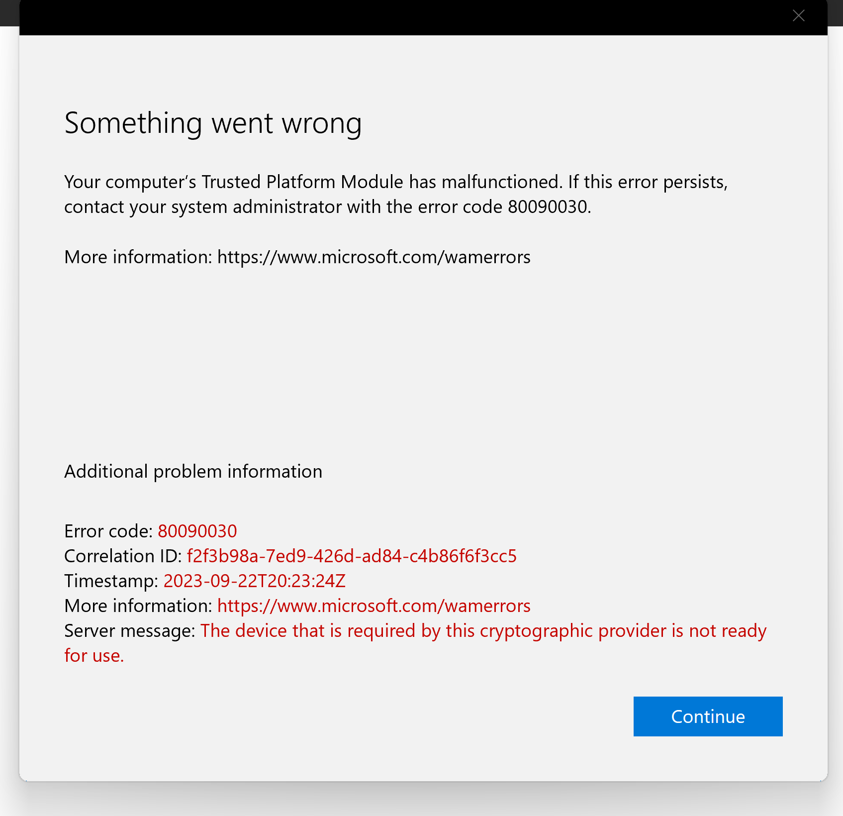 Error Code 80090030, when trying to log in to a student account on ...