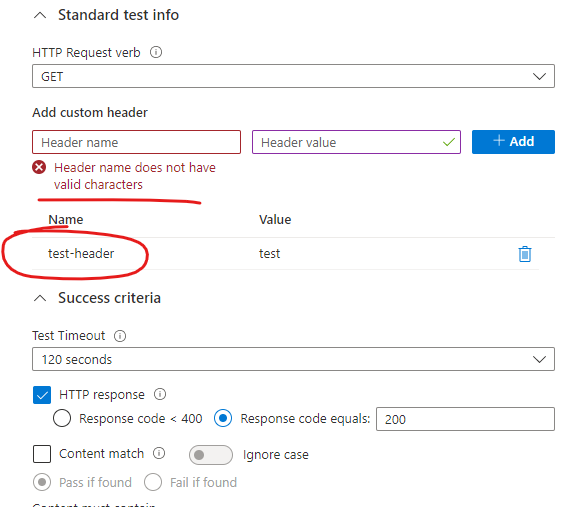 Forbidden Values In A Header Name When Creating Availability Test