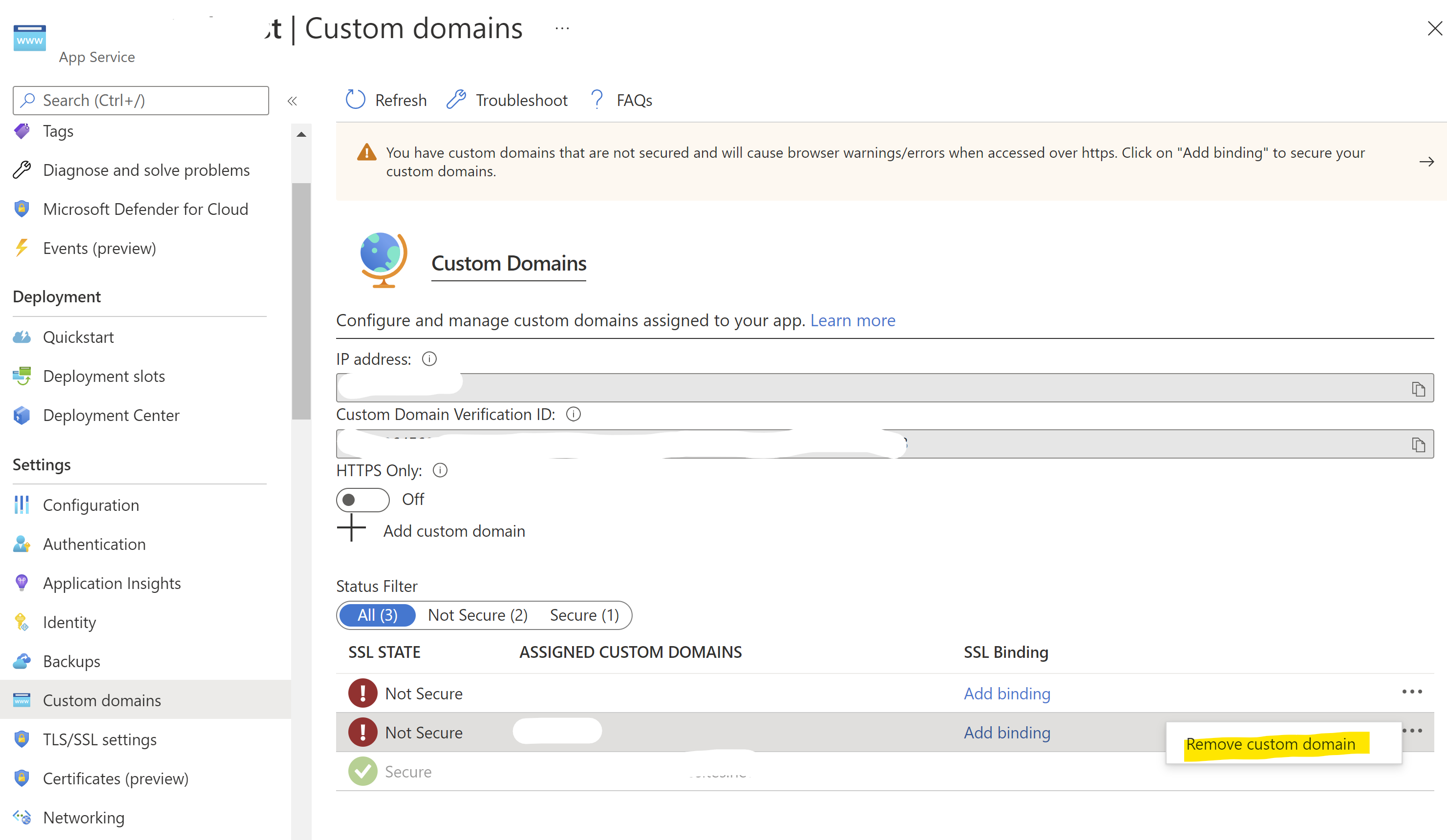 How Do I Remove Or Delete A Assigned Custom Domain In Azure Web App Microsoft Qanda
