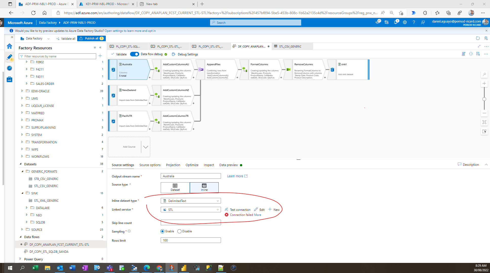 Adf Dataflow Dfexecutoruseerror Invalid Account Key Microsoft Qanda