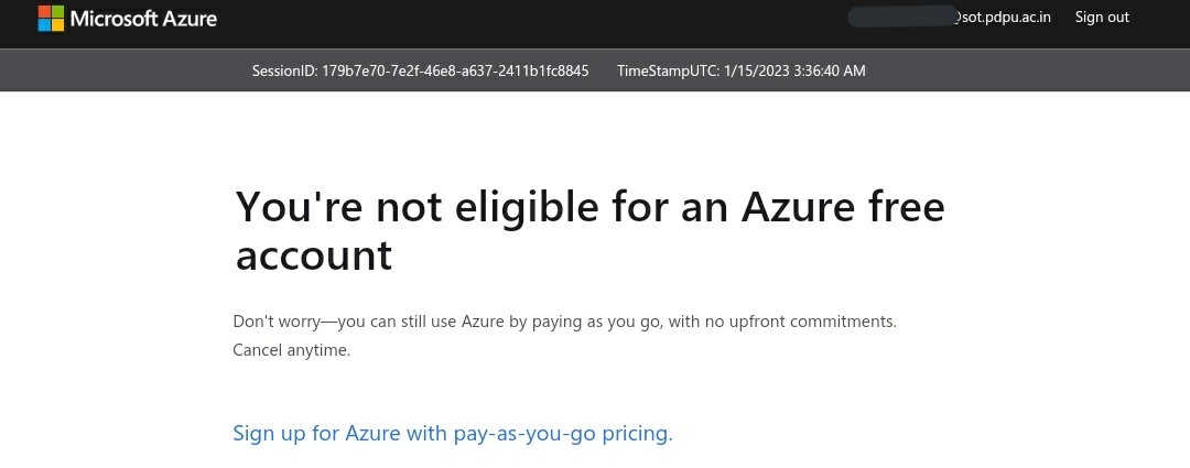 Can't sign up in Azure Student offer with College University ID - Microsoft Q&A