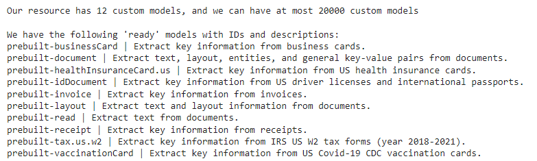 Azure Form Recognizer Cant Get Any Custom Model Ids Microsoft Qanda