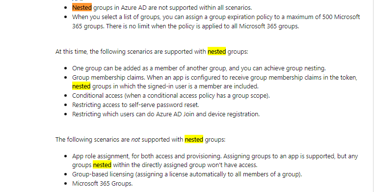 does Azure Users & Groups membership supports completly a group inside ...