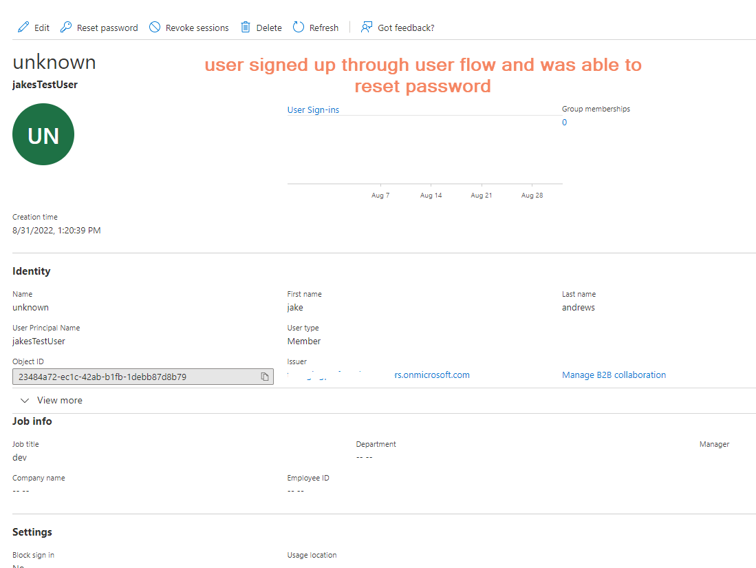 Azure Ad B2c User Flows Self Service Password Reset Errors With A User With The Specified