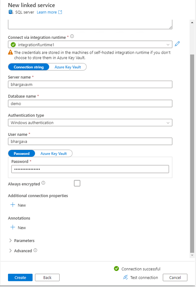 Unable to create a linked service on Azure Data Factory to connect to SQL sever developer ...