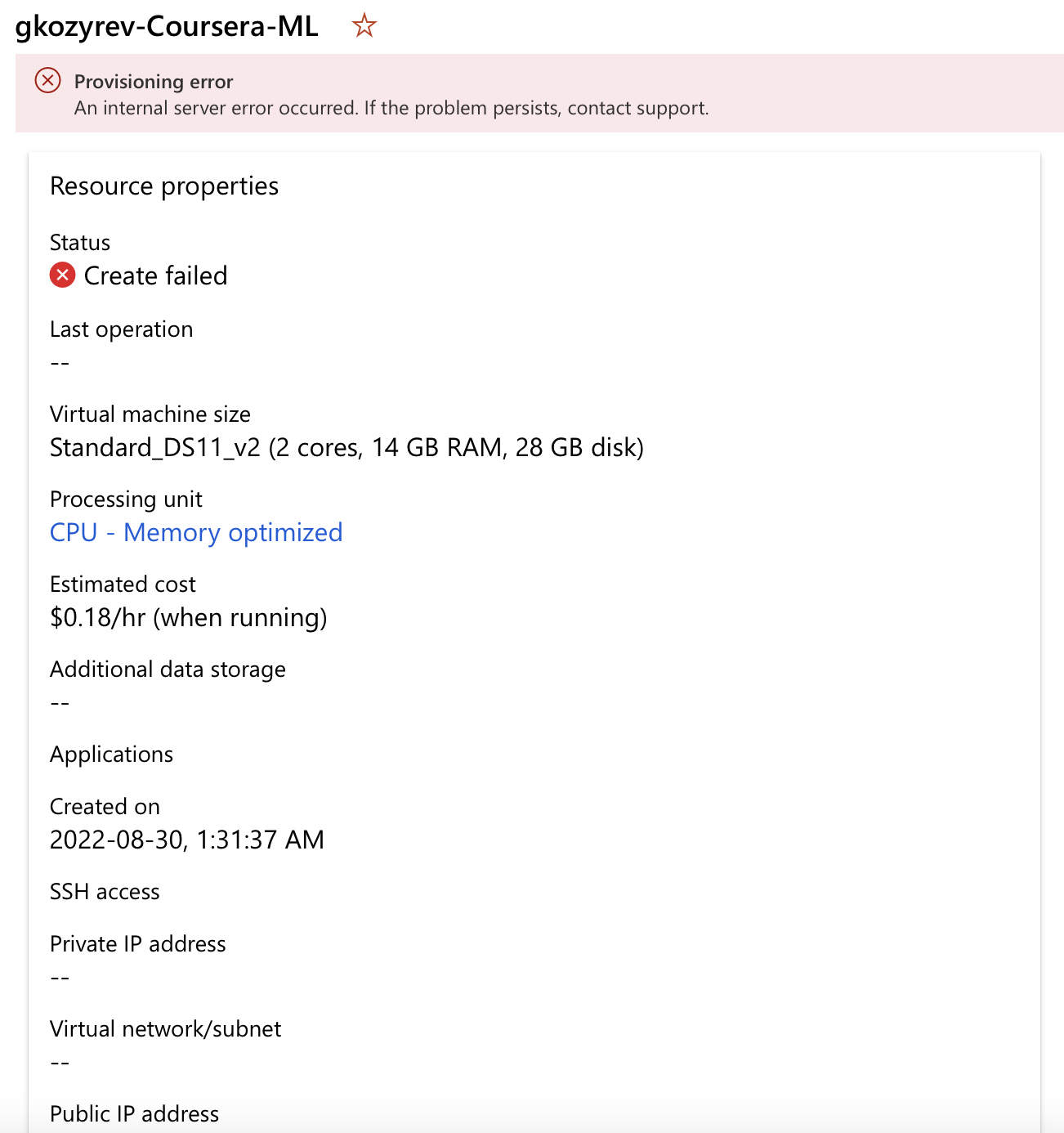 Cannot create new compute instance - Microsoft Q&A
