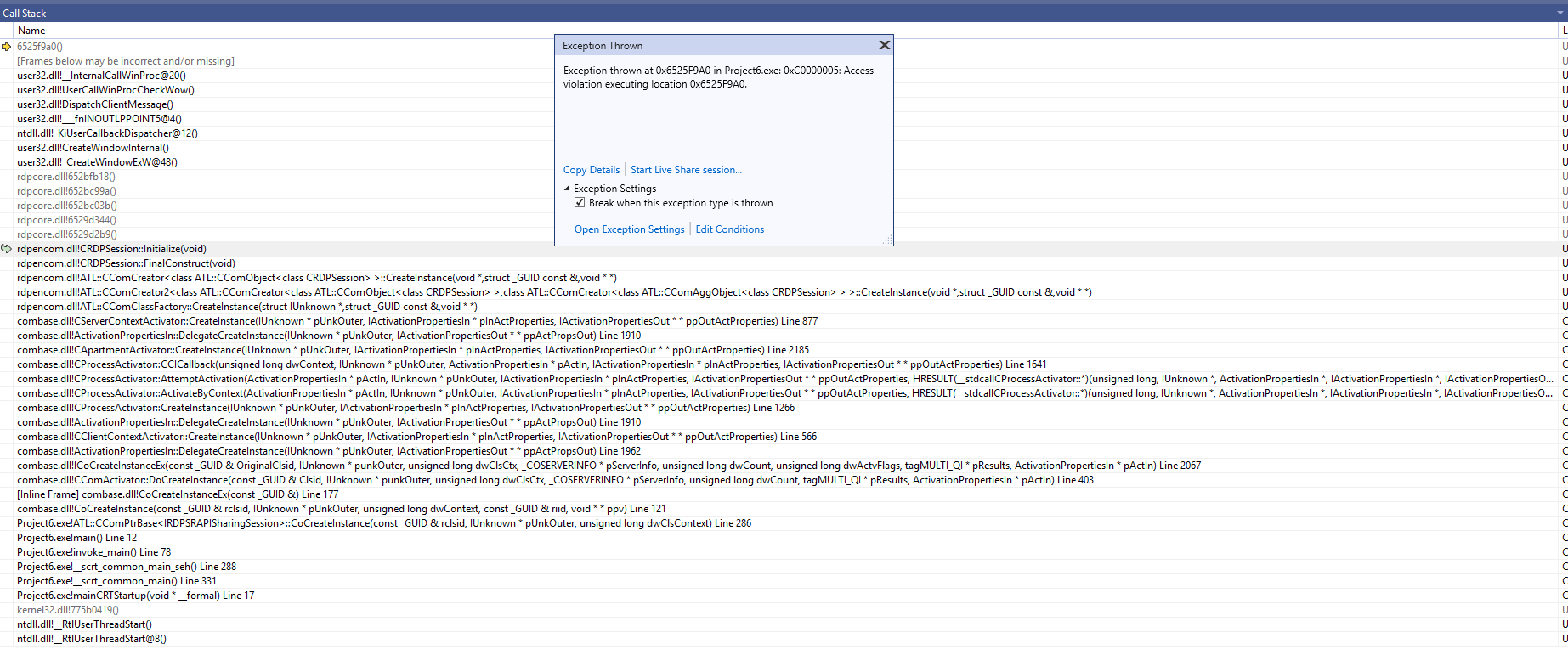 IRDPSRAPISharingSession crashes on CoCreateInstance - Microsoft Q&A