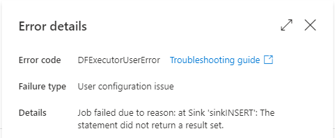 Azure Data Factory - Errors "The statement did not return a result set" or "Unable to retrieve ...