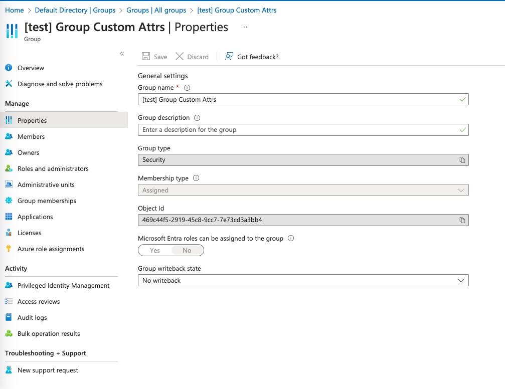 Custom attributes for security grupos - Entra ID - SCIM - Microsoft Q&A