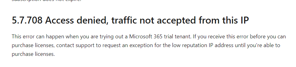 550 5.7.708 Service unavailable. Access denied, traffic not accepted ...