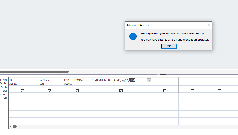 DataAdd Persistent Syntax Error - Microsoft Q&A