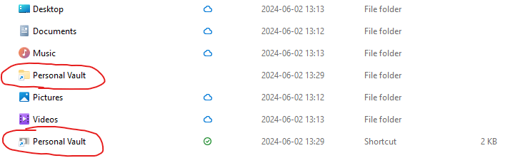 Personal Vault.lnk isn't a valid file name ...