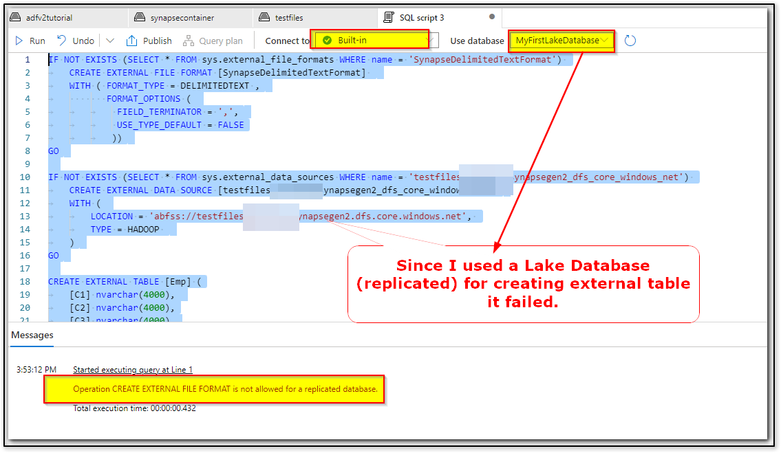 Error While Creating External Table In Data Lake Synapse Microsoft Qanda