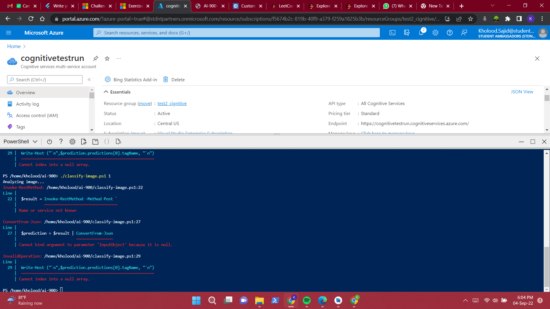 Azure Cognitive Services Image classification error?? - Microsoft Q&A