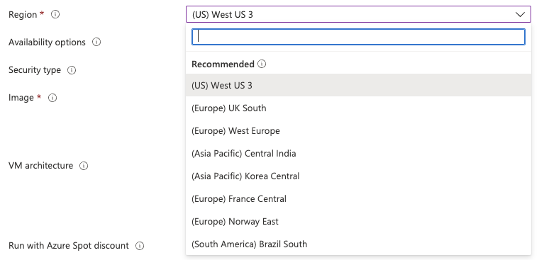 East US not availble option for Region when building a VM - Microsoft Q&A