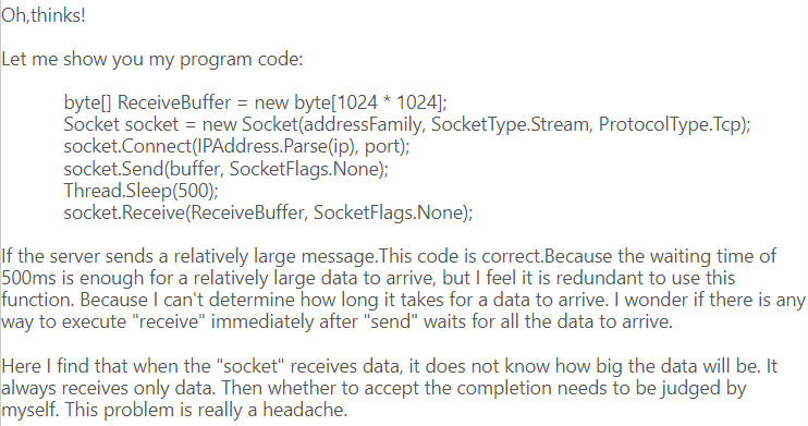 C# socket Receive Problem of socket receiving data - Microsoft Q&A C# socket Receive Problem of socket receiving data - Microsoft Q&A