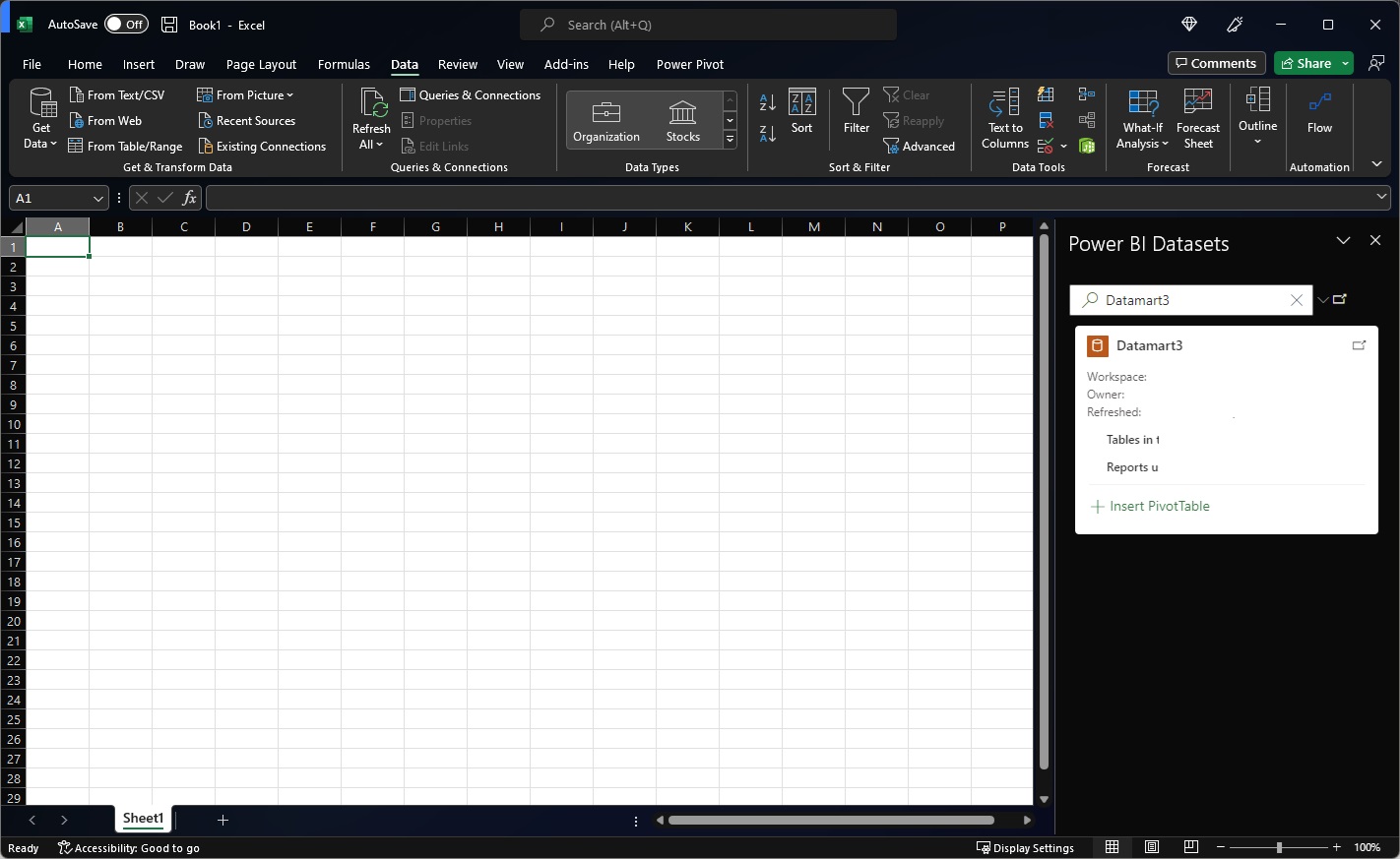 Pivot table against data connection to PowerBI Datamart (Dataset) and/or Azure Analysis Services ...
