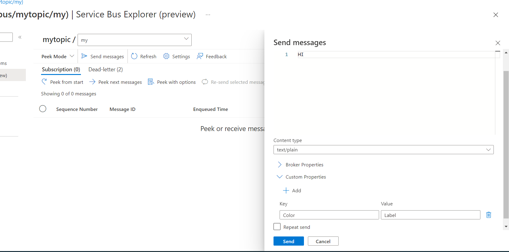 service bus filter sys.label is not showing any results - Microsoft Q&A