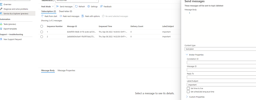 service bus filter sys.label is not showing any results - Microsoft Q&A