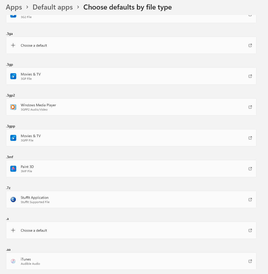 Creating an Association for a file on the Default Apps Settings page ...
