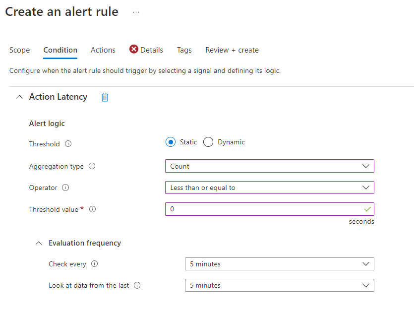 Create an alert when no metrics are being returned - Microsoft Q&A