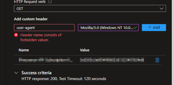 Forbidden Values In A Header Name When Creating Availability Test