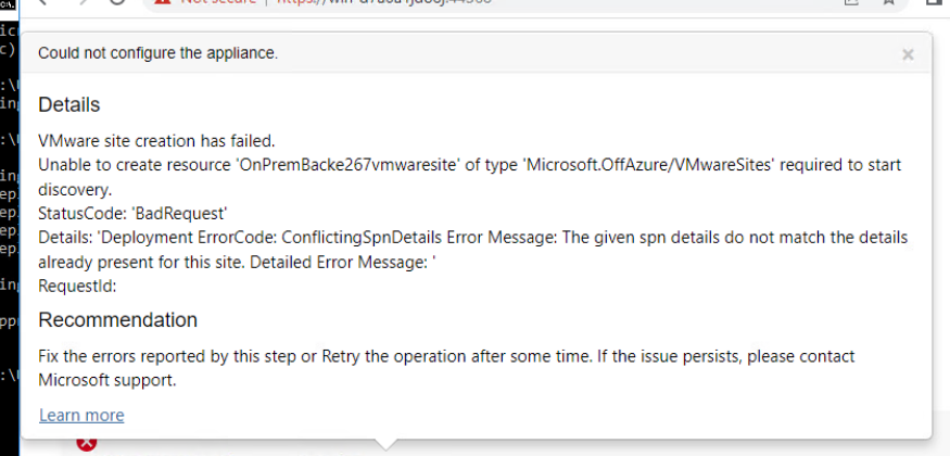 VMware site creation has failed. - Microsoft Q&A