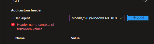 Forbidden Values In A Header Name When Creating Availability Test