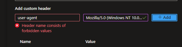 Forbidden Values In A Header Name When Creating Availability Test