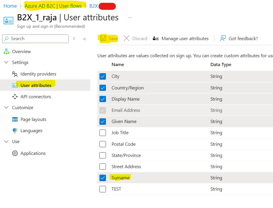 Unable to delete custom attribute (Azure AD B2C) - Microsoft Q&A