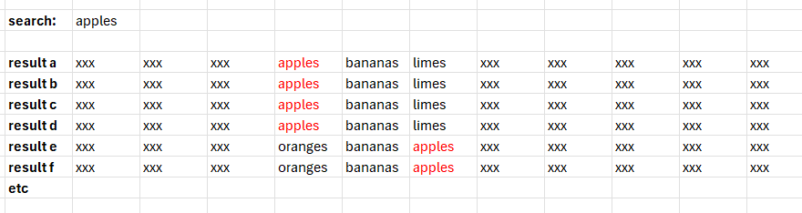 Excel Return All Rows In A Table That Contain A Specific Phraseword