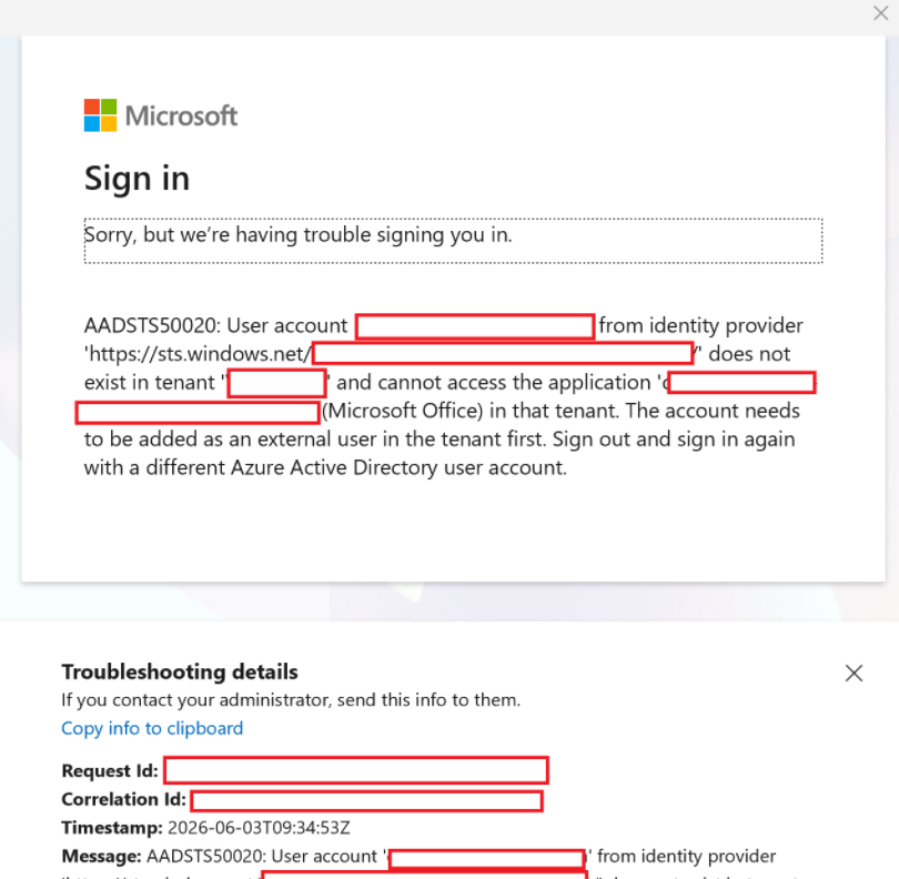 Getting an error when opening a file from another Tenant (being invited ...