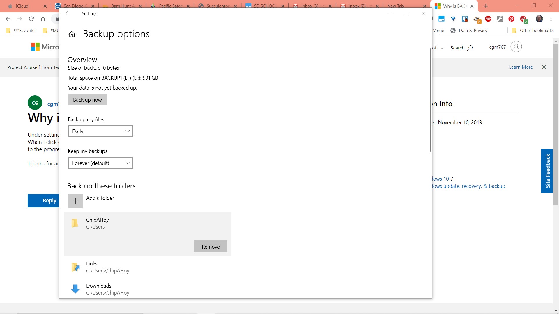 Why is BACKUP showing 0 bytes? - Microsoft Q&A