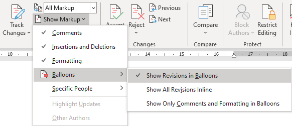 Word 0365 Track Changes missing. Click on Review ->Show_Markup ...