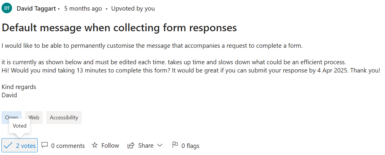 How to change message on "Collect Responses" - Microsoft Q&A