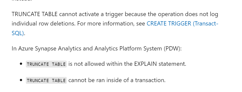 Cannot Truncate inside a transaction - Microsoft Q&A Cannot Truncate inside a transaction - Microsoft Q&A