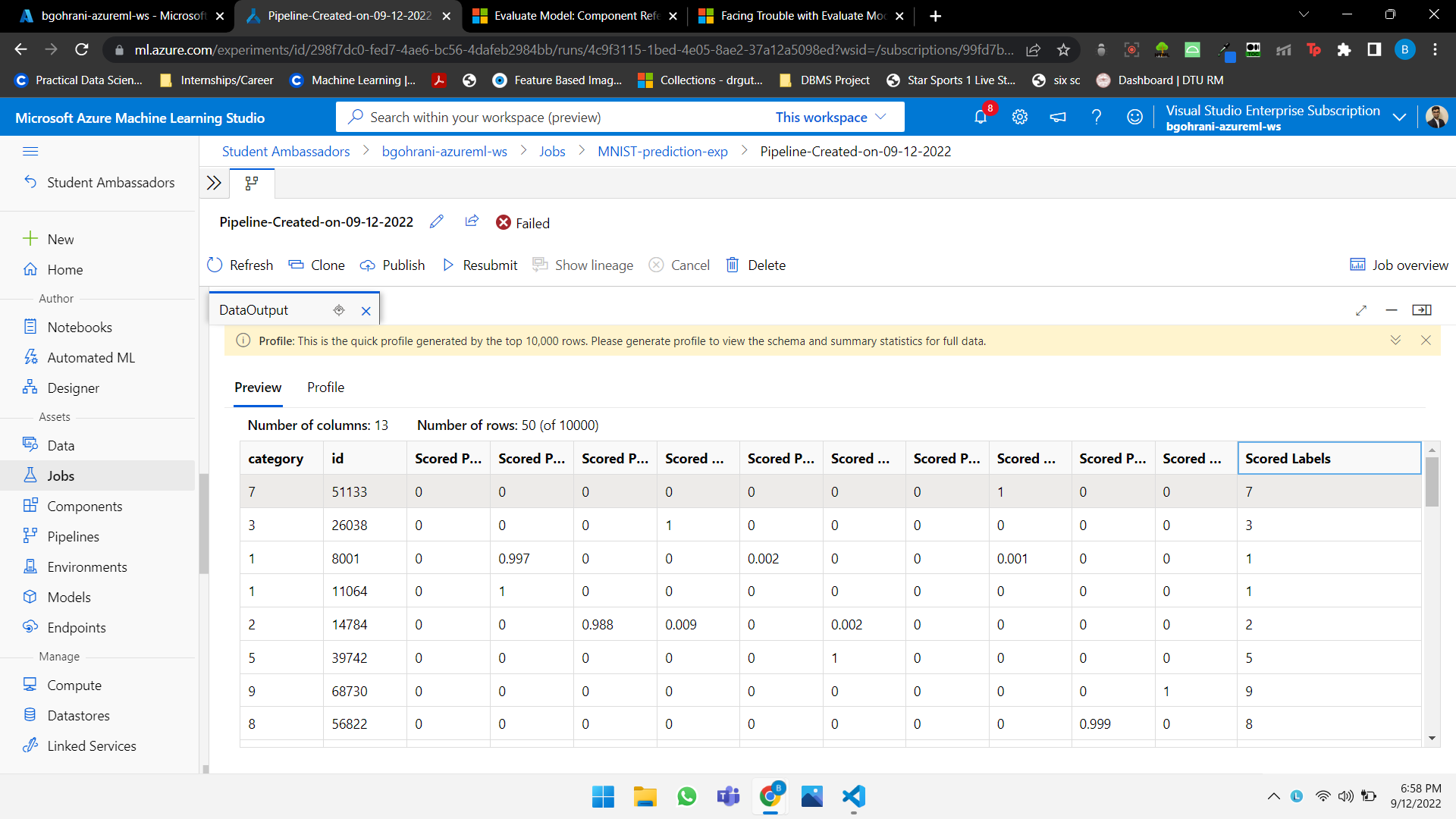 Facing Trouble with Evaluate Model in Azure Machine Learning Designer - Microsoft Q&A