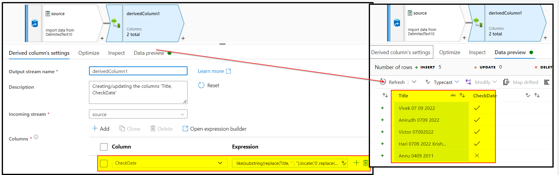Like Function Dataflow Expression Builder Azure Data Factory Microsoft Qanda