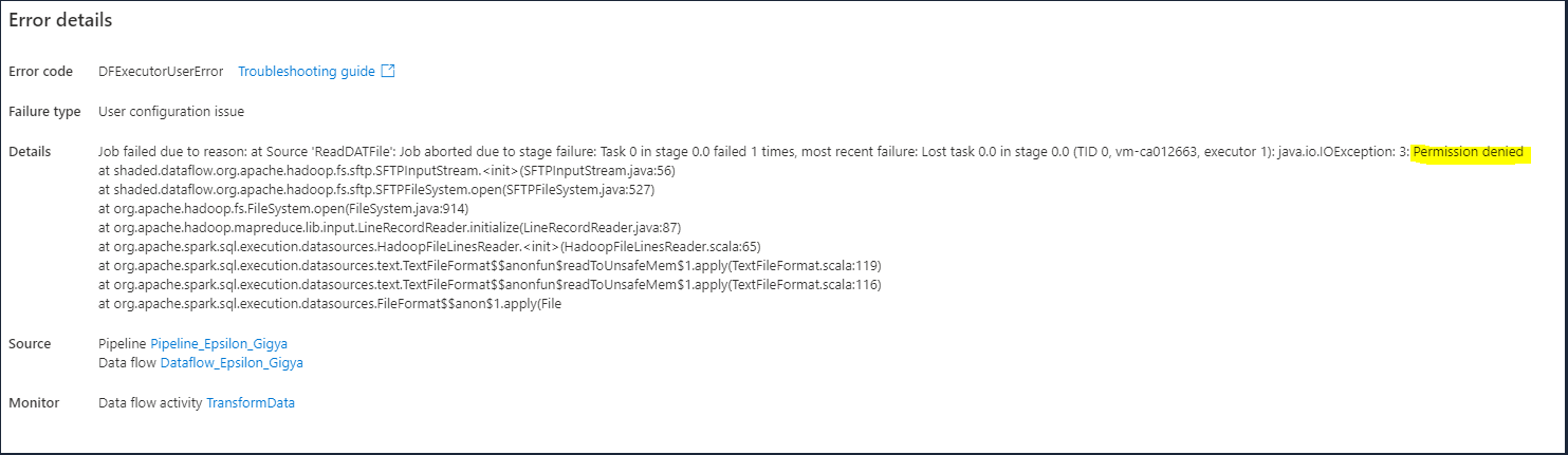 Azure Datafactory : Facing permission denied issue while trying to read file from Messageway ...