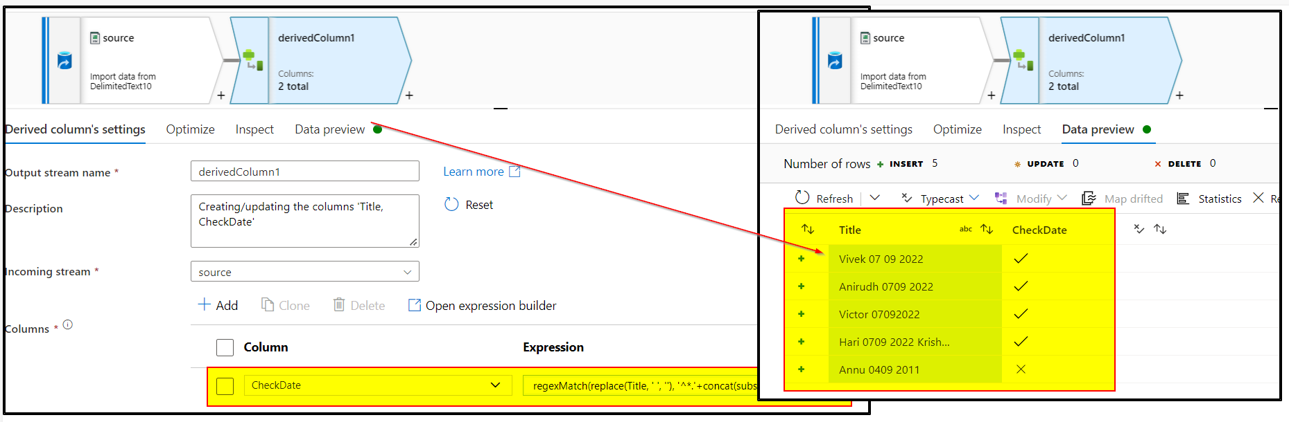 Like Function Dataflow Expression Builder Azure Data Factory Microsoft Qanda