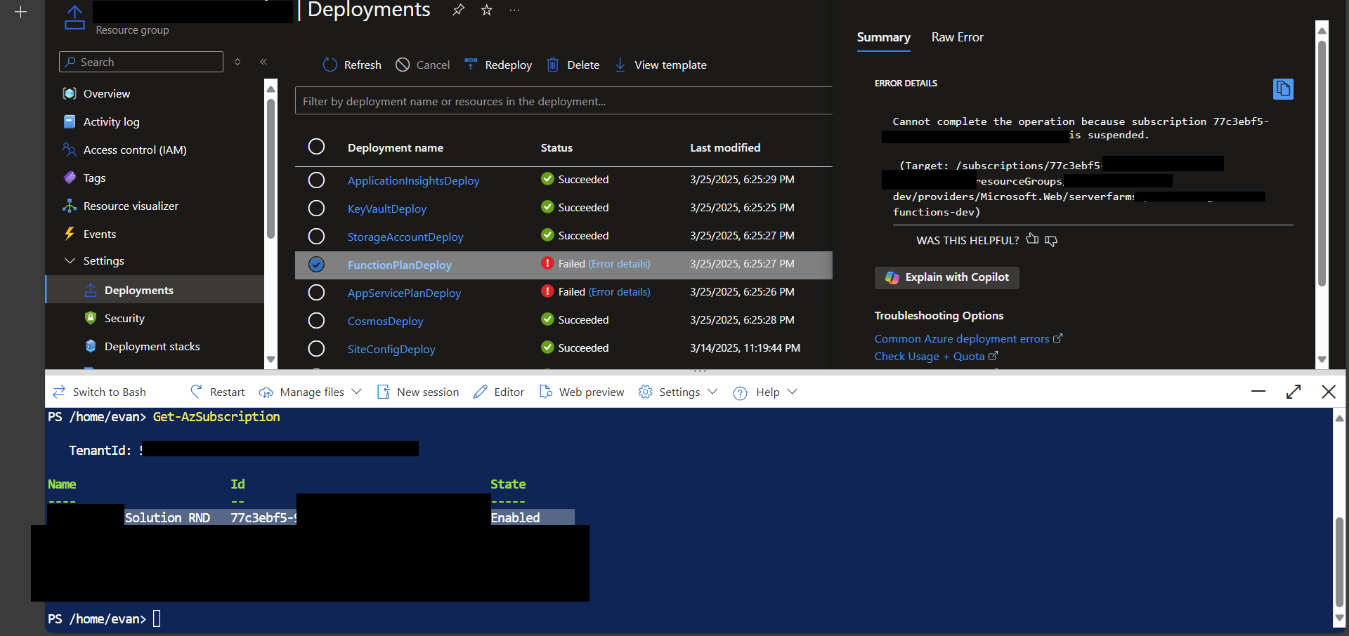 Unable to deploy to any azure group - Microsoft Q&A