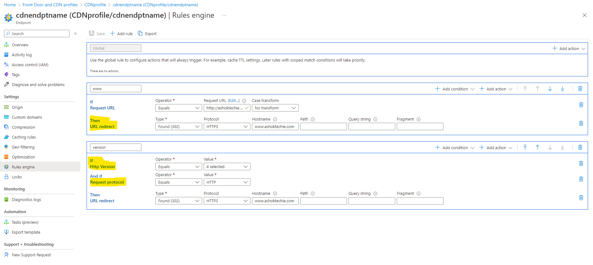Redirecting HTTP is not working, Need to configure rule engine in CDN ... Redirecting HTTP is not working, Need to configure rule engine in CDN ...